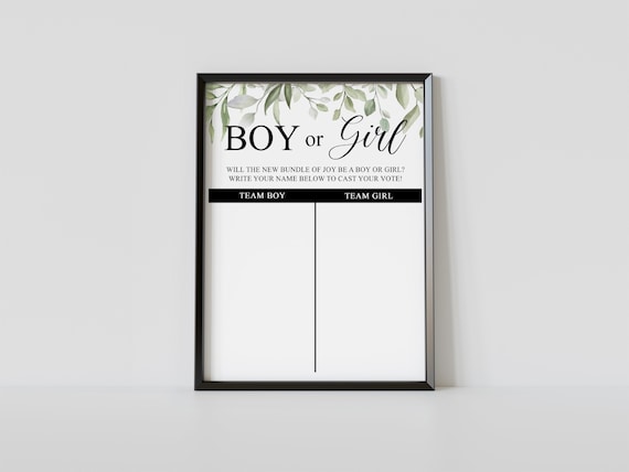 Gender Reveal Boy or Girl Chart Greenery Baby Shower Guess | Etsy