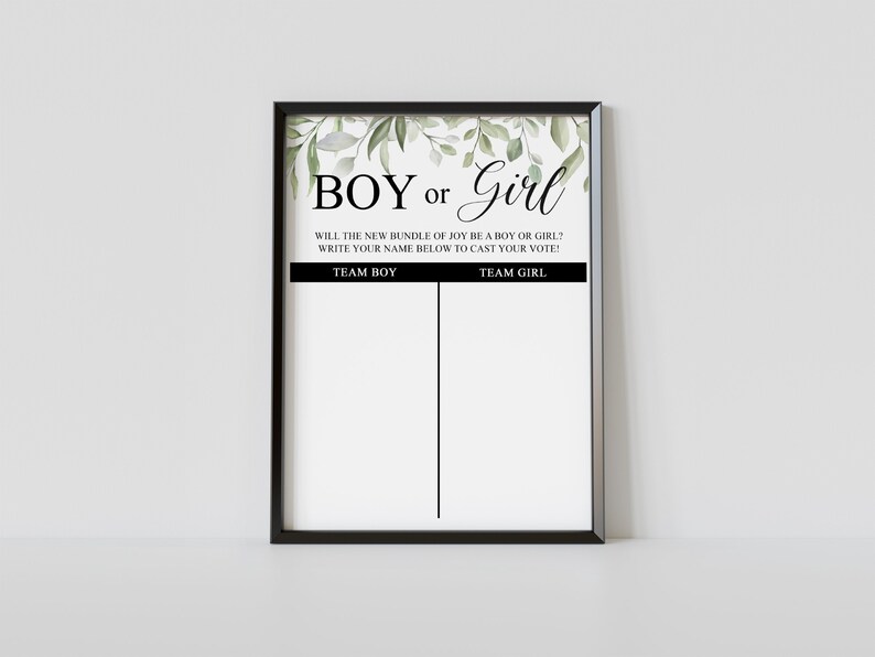Gender Reveal Boy or Girl Chart Greenery Baby Shower Guess - Etsy