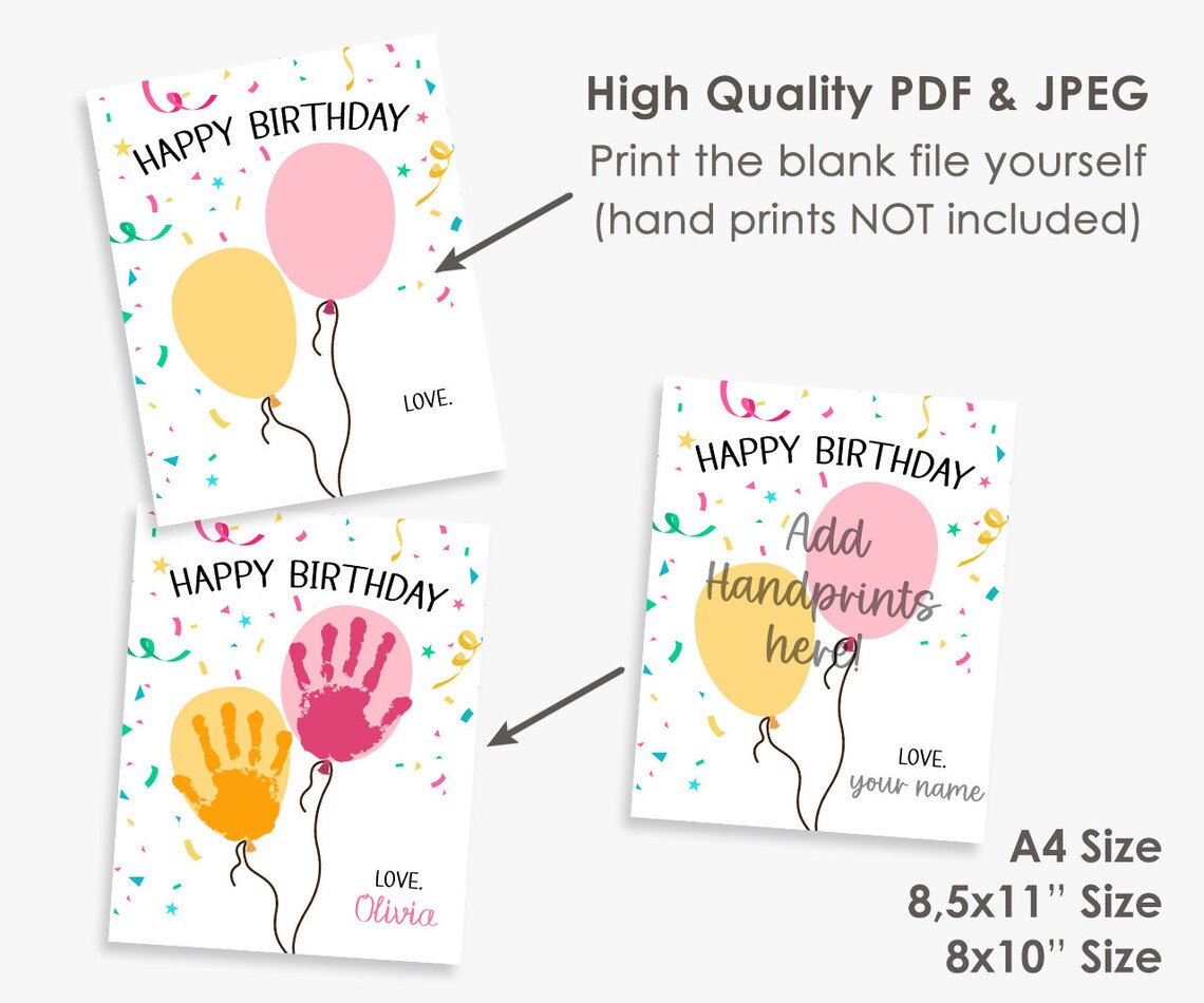 Balloons Handprint Birthday Art: DIY Personalized Keepsake (digital ...