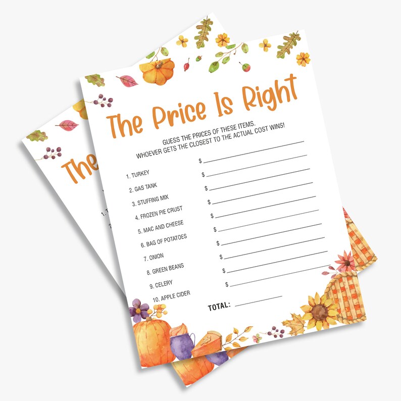 The Price is Right, Thanksgiving Game, for Family, Guess the Price ...
