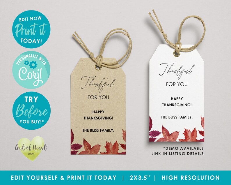 Thanksgiving Thank You Tags, With Fall Leaves, Thankful for You, Favor ...
