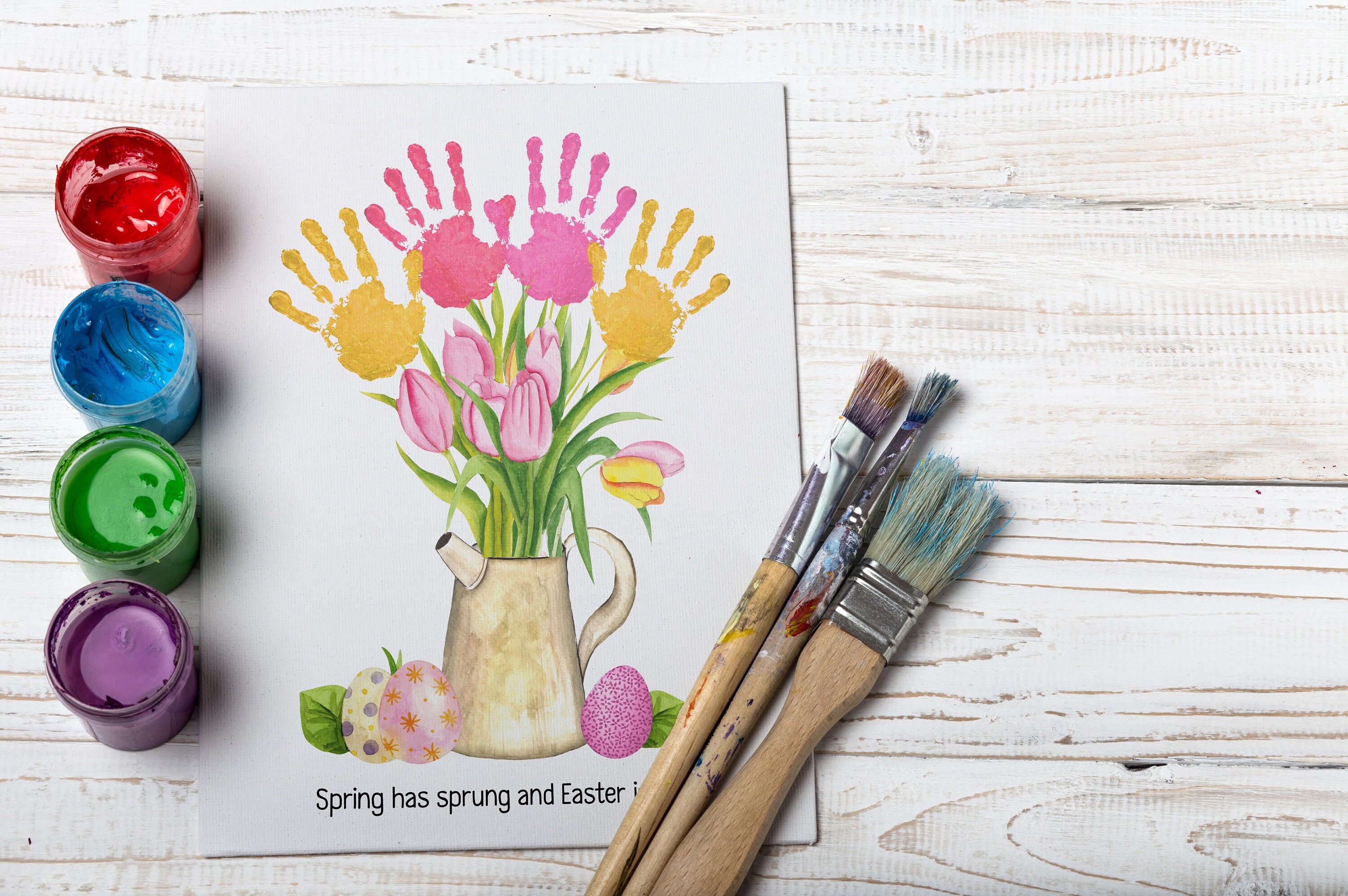 Easter Flower Bouquet Handprint Art Craft for Kids, Preschool Activitiy ...
