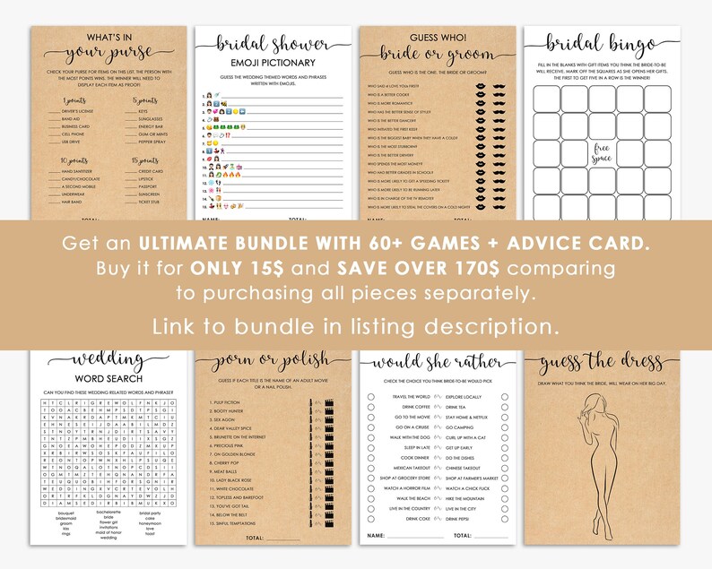 Who Am I Rustic Bridal Shower Game Kraft Black & White - Etsy