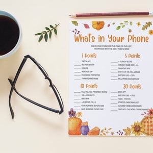 Whats in Your Phone, Thanksgiving Game, for Adults, Friendsgiving Party ...