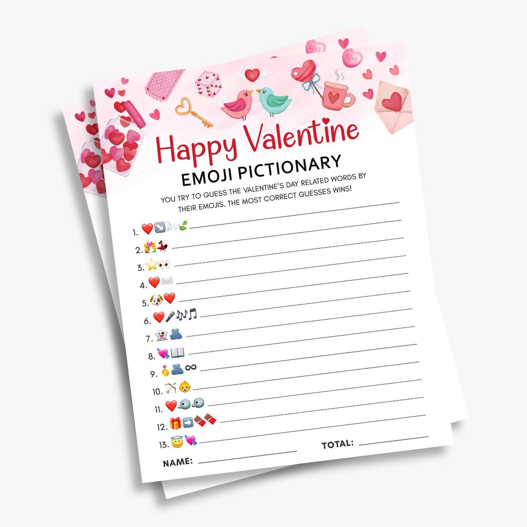 Valentines Day Emoji Pictionary Game, for Kids, Valentine's Day ...