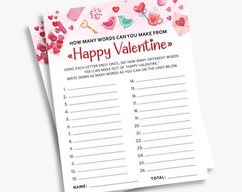 Valentine's Day How Many Words Printable Game - Etsy