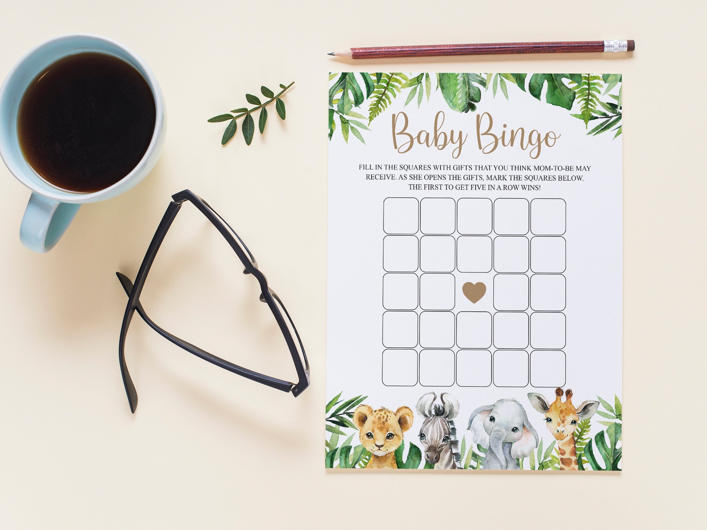 Safari Baby Shower Bingo Baby Bingo Cards Jungle Gender - Etsy