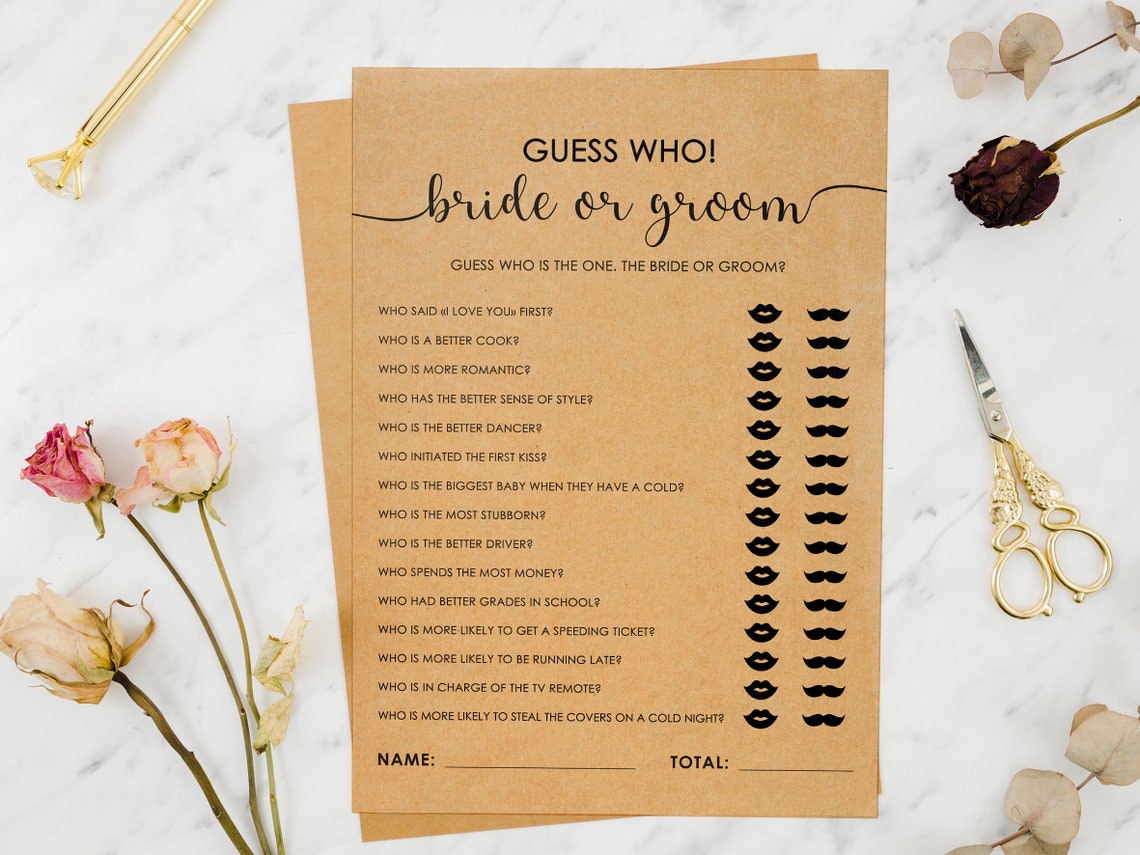Guess Who Bride or Groom Rustic Bridal Shower Game Kraft | Etsy