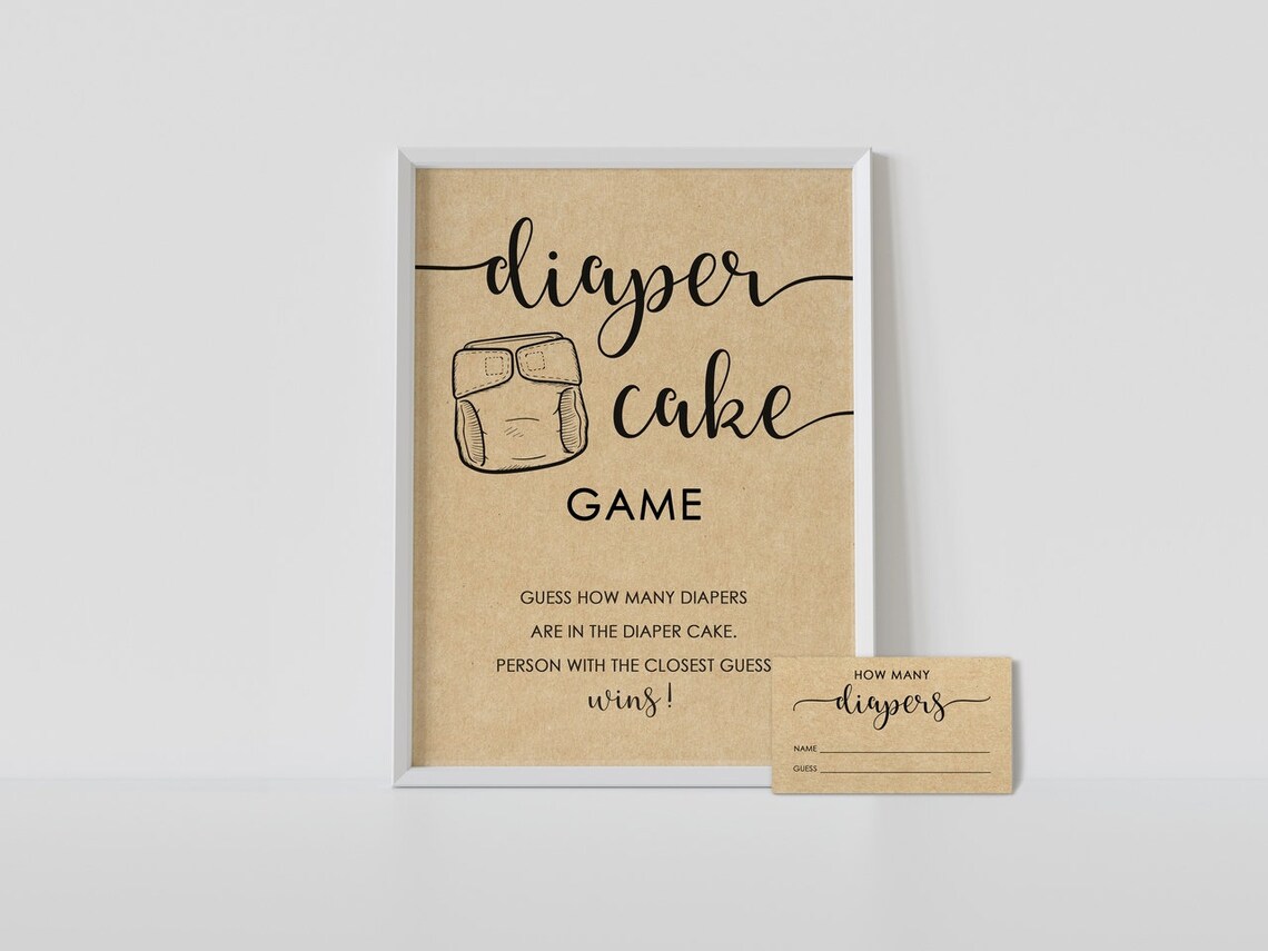 Diaper Cake Rustic Baby Shower Game Guess How Many Diapers | Etsy