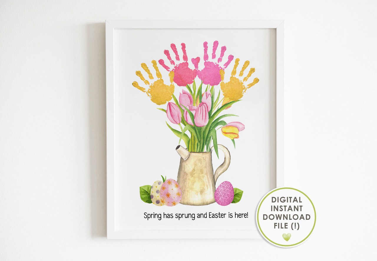 Easter Flower Bouquet Handprint Art Craft for Kids, Preschool Activitiy ...