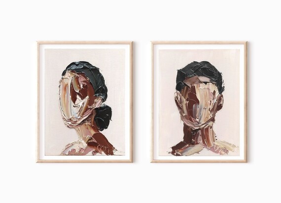 Black Woman Faceless Portrait Set of 2 Impasto Oil Painting - Etsy