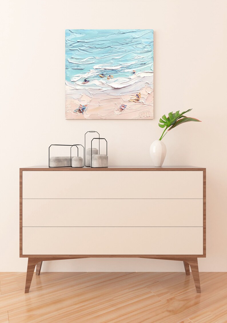 Pastel Blue Abstract Aerial Beach Scene Impasto Oil Painting - Etsy