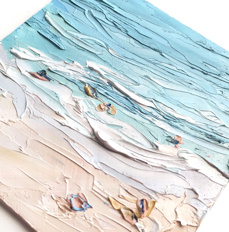 Pastel Blue Abstract Aerial Beach Scene Impasto Oil Painting - Etsy
