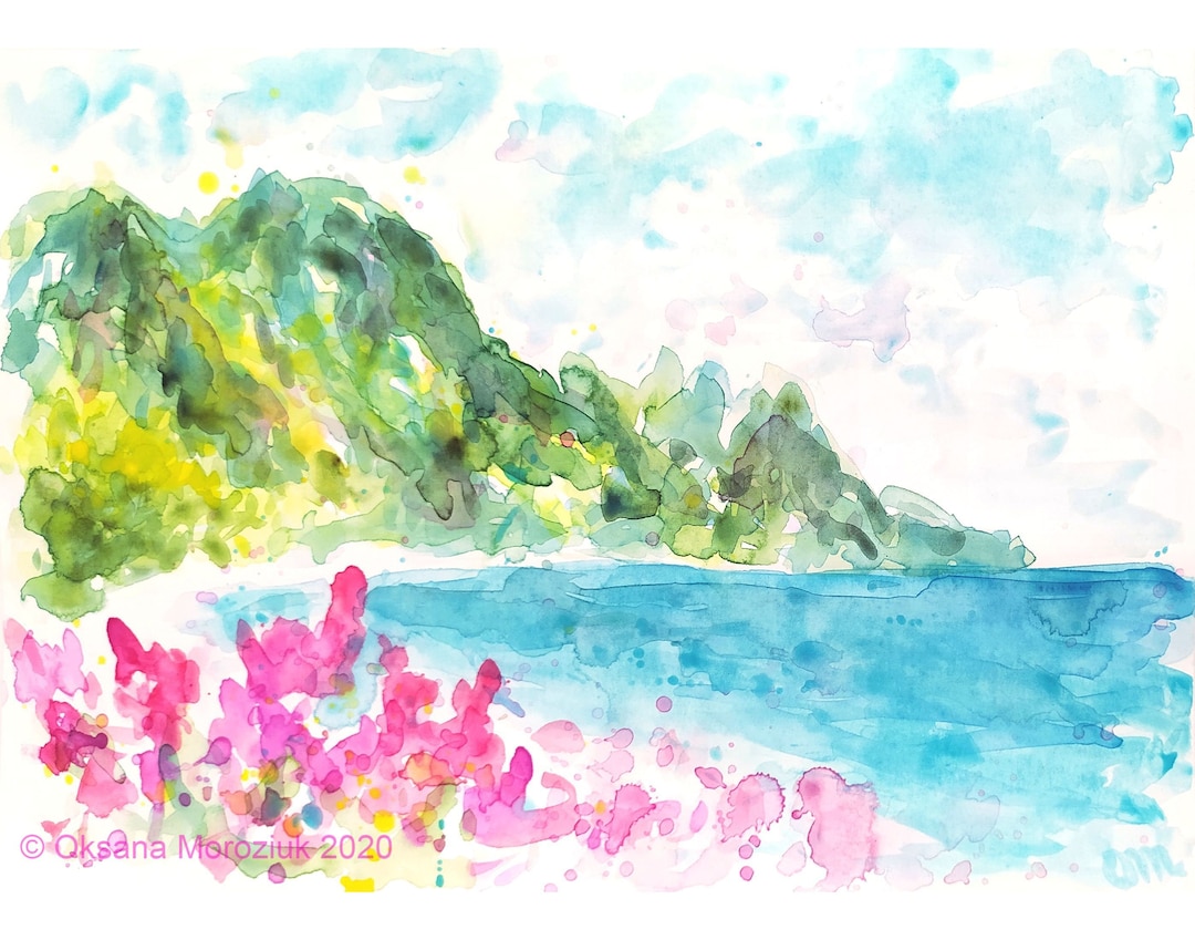 Colorful Hawaiian Beach Watercolor Original Painting Hawaii Island ...