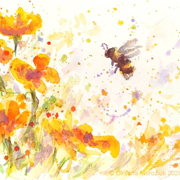 Bee Watercolor - Etsy
