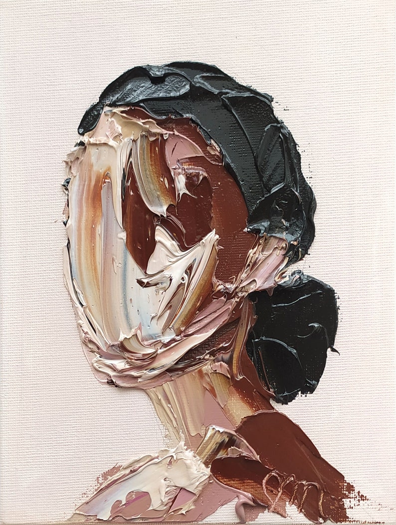 Abstract Black Woman Faceless Portrait Impasto Oil Painting African ...