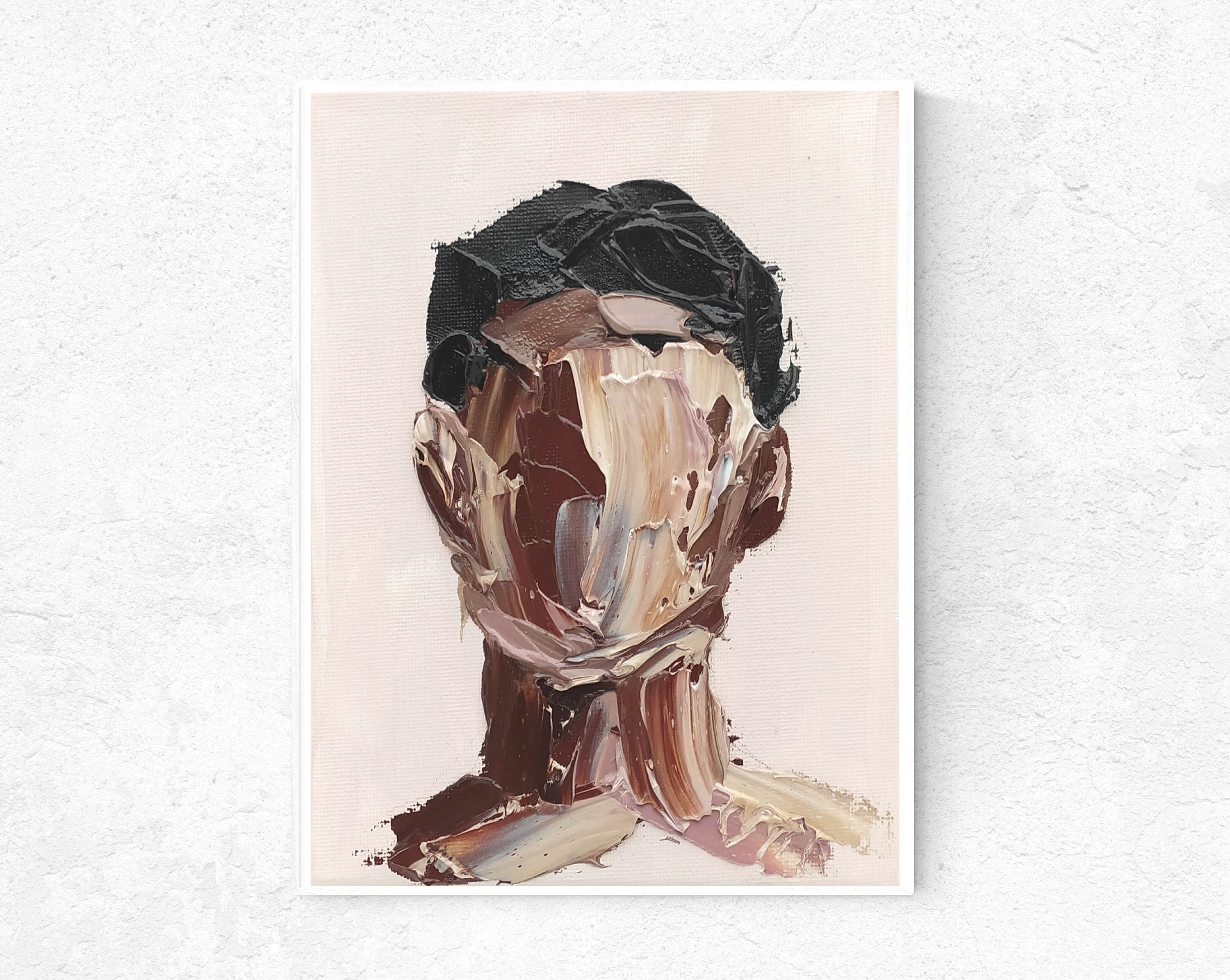 Abstract Faceless Portrait Impasto Oil Painting Male Face Wall Art ...