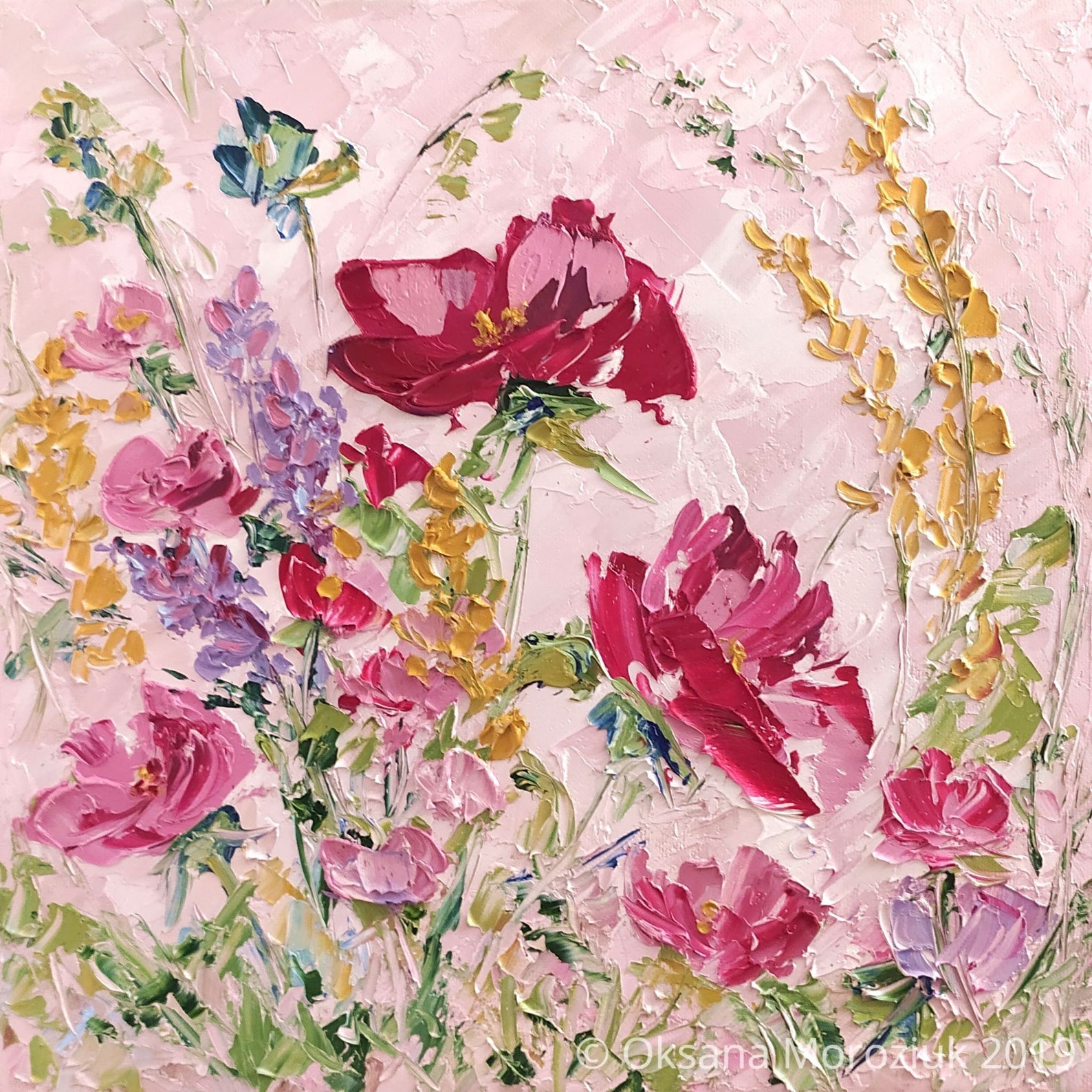 Palette Knife Purple Peony Painting Purple Flower Original Oil Artwork ...