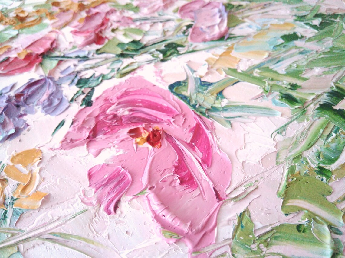 Palette Knife Purple Peony Painting Purple Flower Original Oil Artwork ...