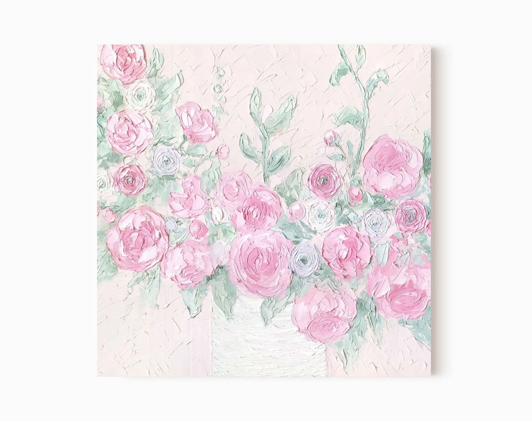 Palette Knife Pastel Pink Peony Original Oil Painting Heavy - Etsy