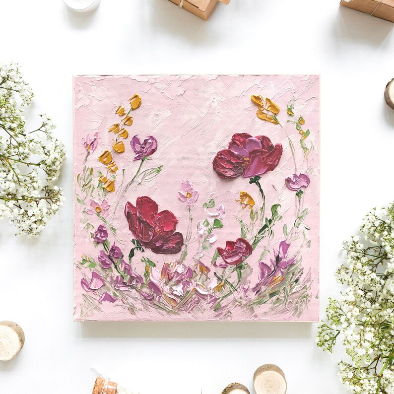 Palette Knife Purple Peony Painting Original Heavy Textured | Etsy