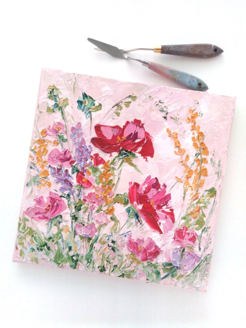Palette Knife Purple Peony Painting Purple Flower Original Oil Artwork ...