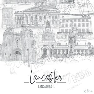 Lancaster Cityscape Lancashire City Skyline Digital Illustration Print ...