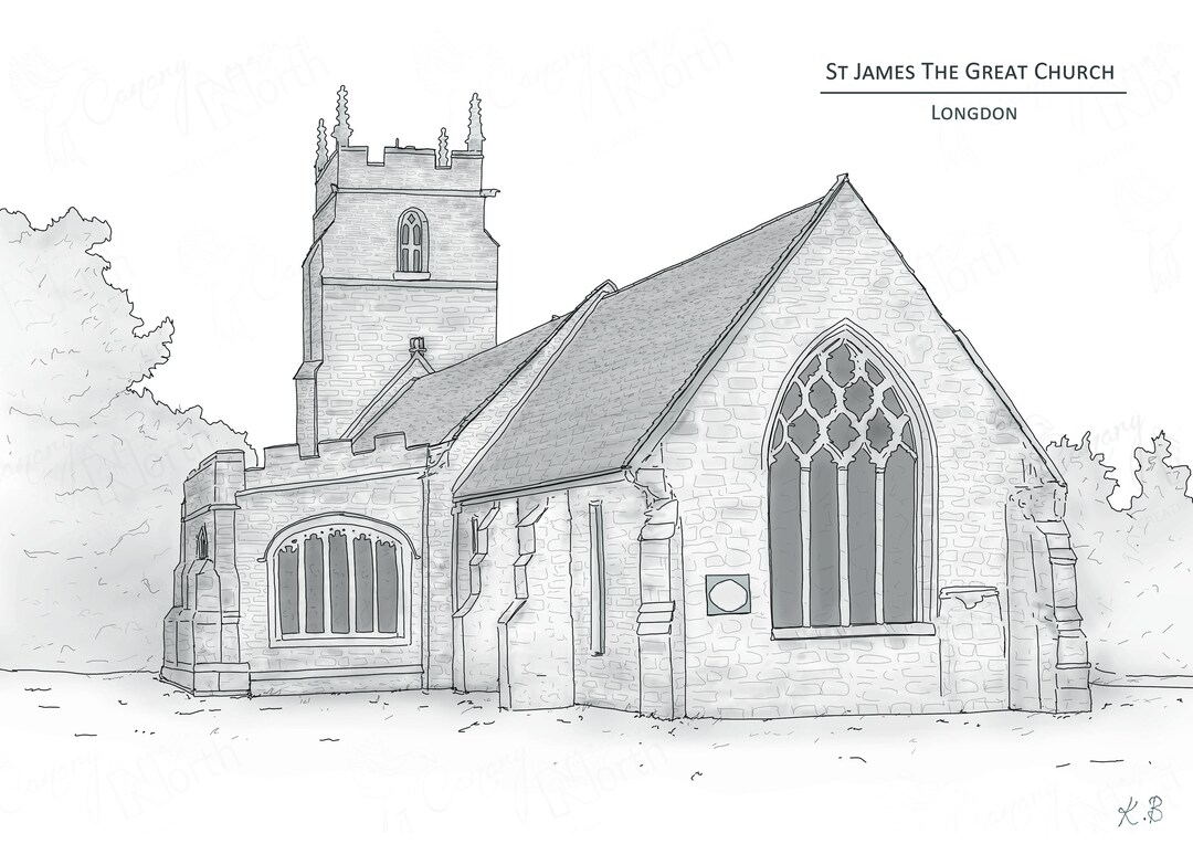 St James the Great Church Longdon, Rugeley Hand Drawn Digital ...