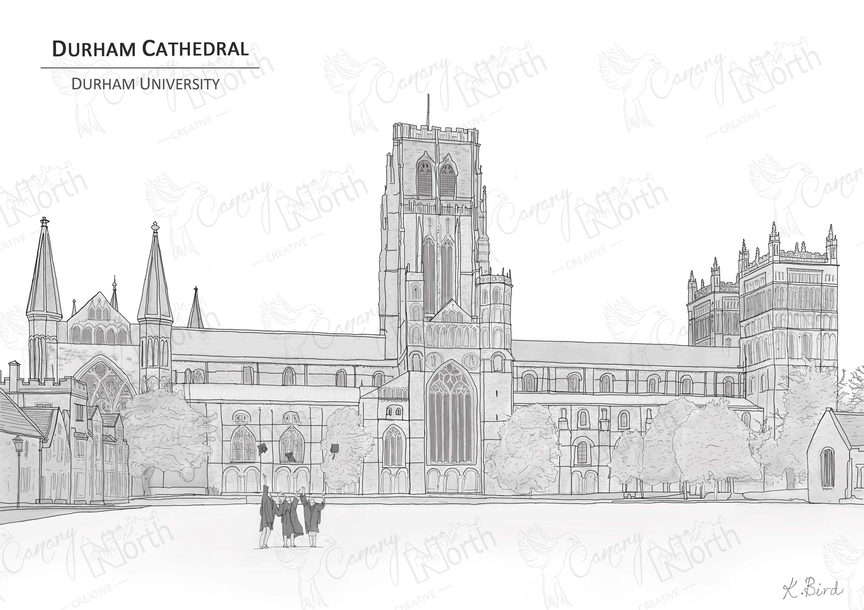 Durham Cathedral With Graduates Hand Drawn Digital Illustration With ...