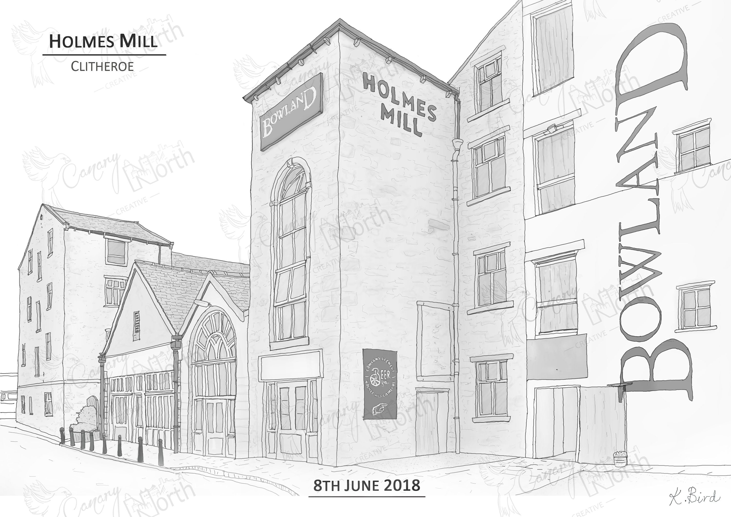 Holmes Mill Clitheroe Hand Drawn Digital Illustration With Free Postage ...