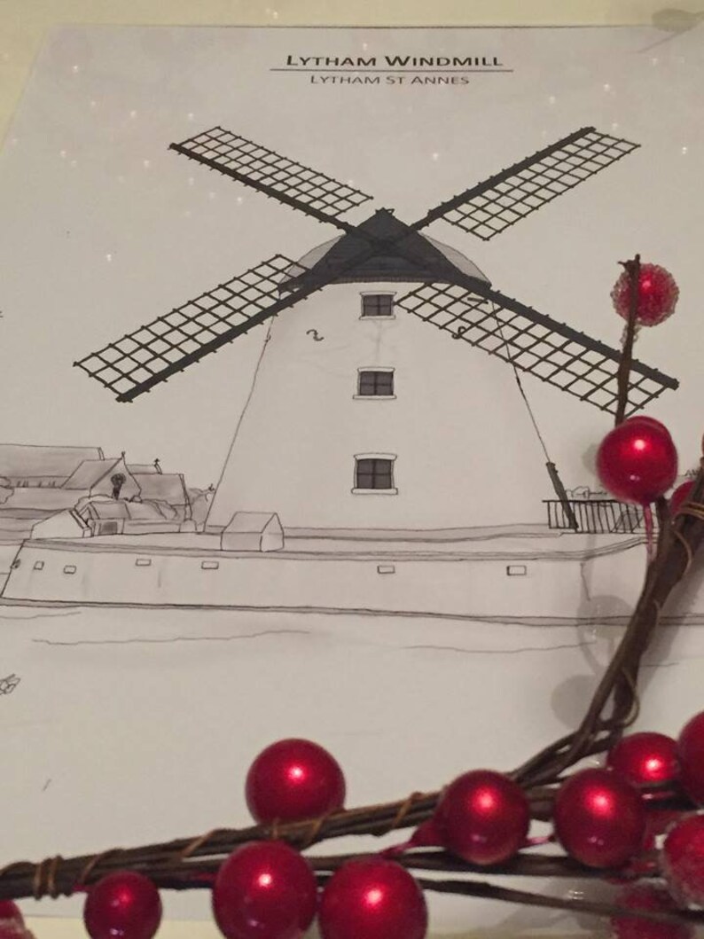 Lytham Windmill Lancashire Digital Illustration Print With - Etsy