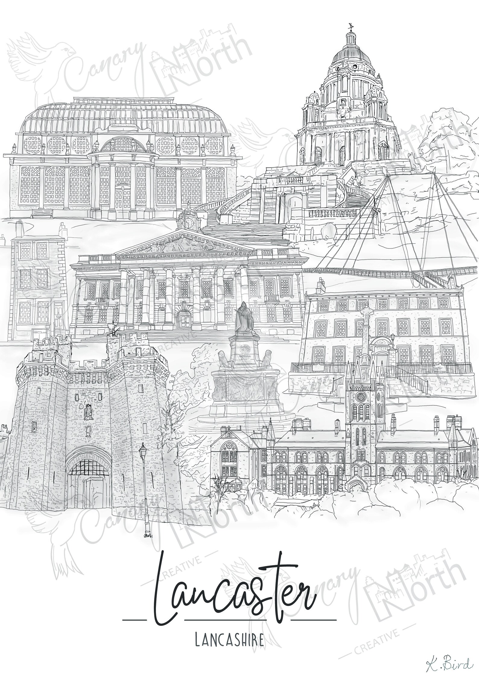 Lancaster Cityscape Lancashire City Skyline Digital - Etsy