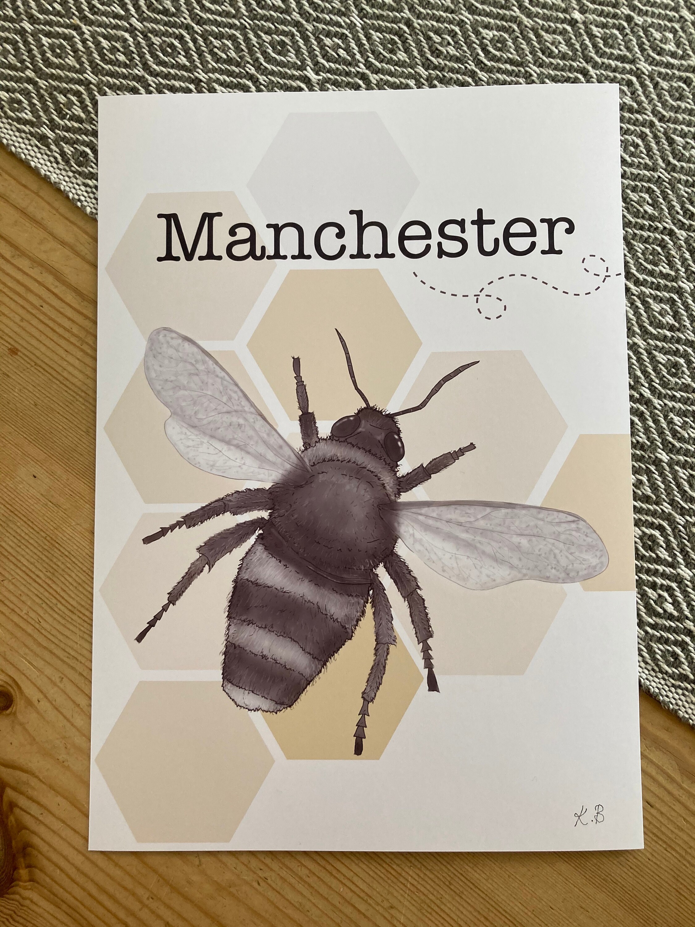 Manchester Bee Print Hand Drawn Digital Illustration with free postage ...