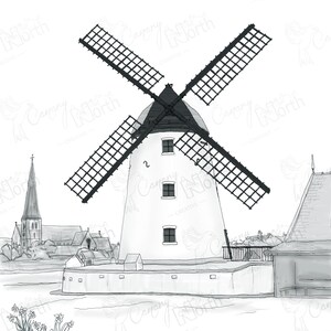 Lytham Windmill Lancashire Digital Illustration Print With Free Postage ...
