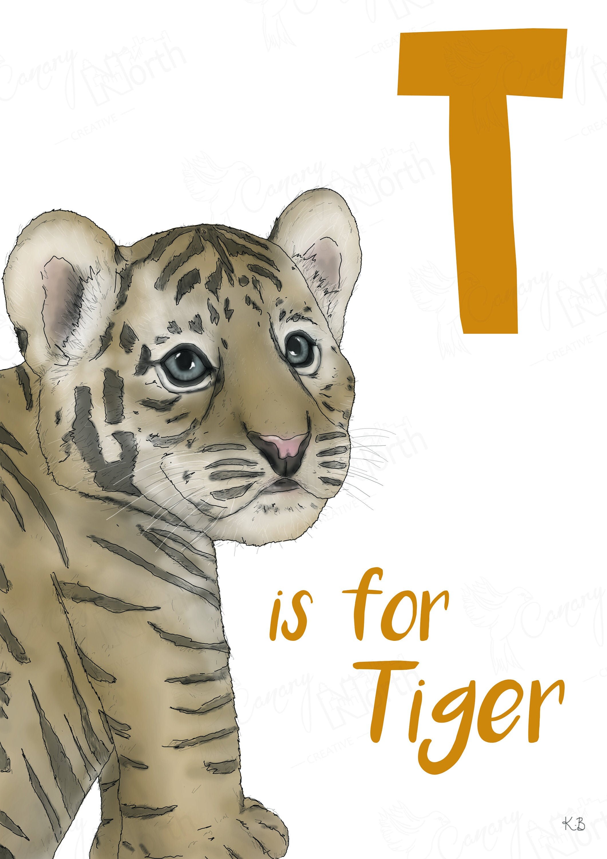 T is for Tiger Alphabet Nursery Print Hand Drawn Digital | Etsy