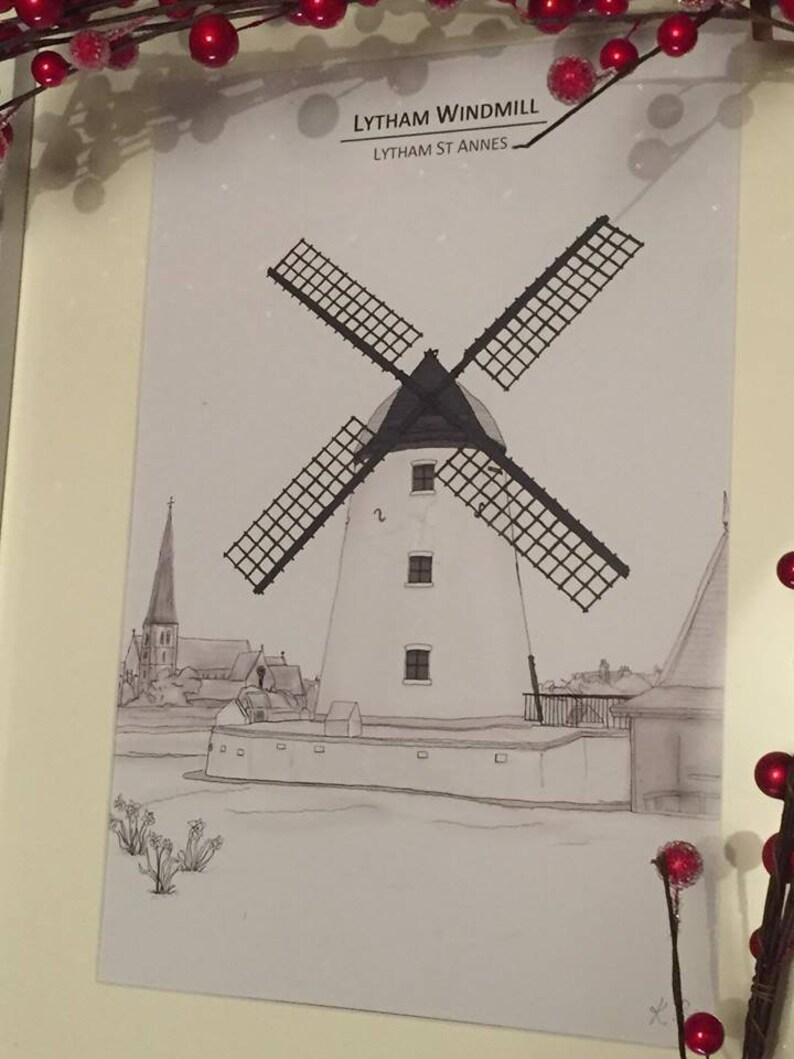 Lytham Windmill Lancashire Digital Illustration Print With - Etsy