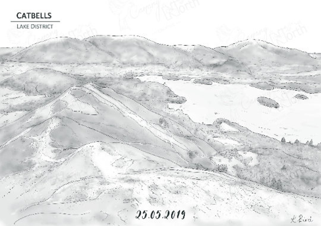 Catbells Print Lake District Hand Drawn Digital - Etsy