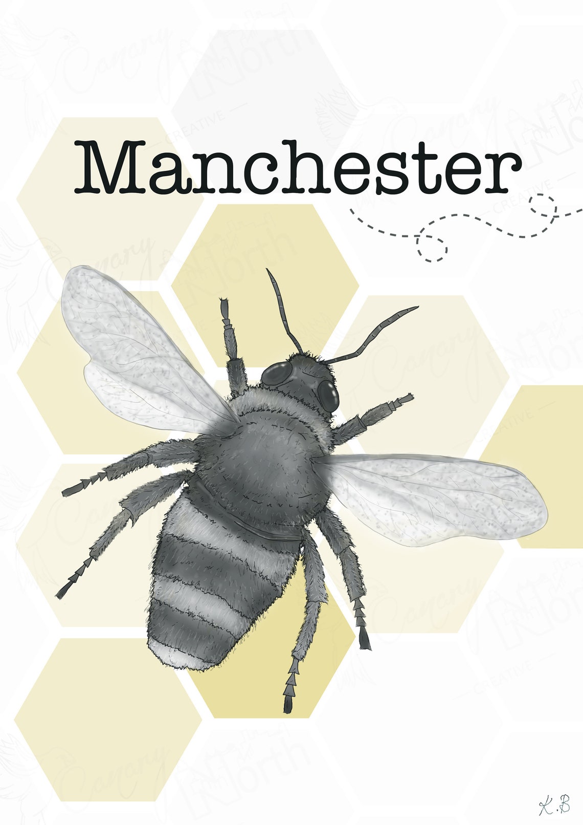Manchester Bee Print Hand Drawn Digital Illustration with - Etsy 日本