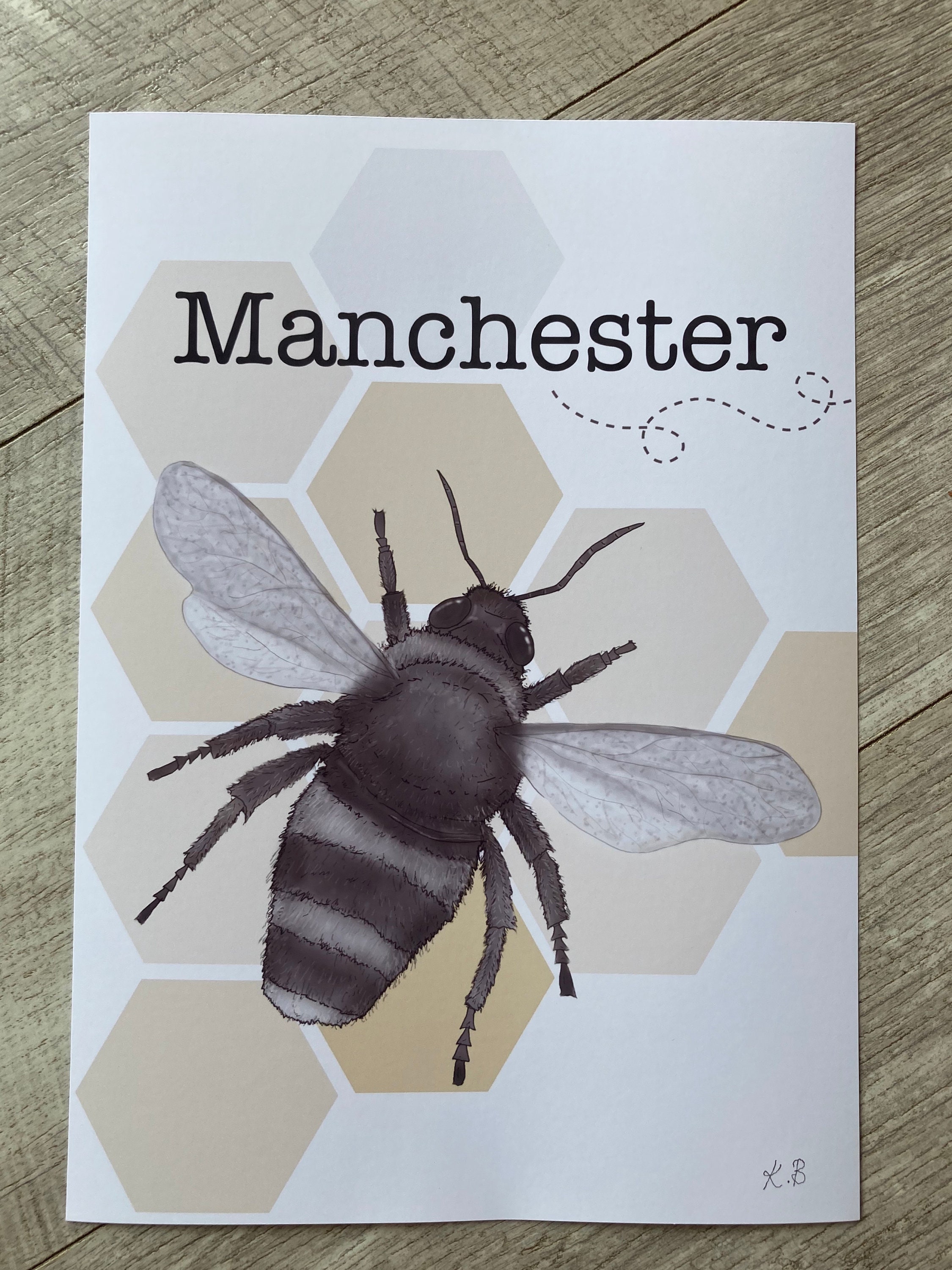 Manchester Bee Print Hand Drawn Digital Illustration with - Etsy 日本