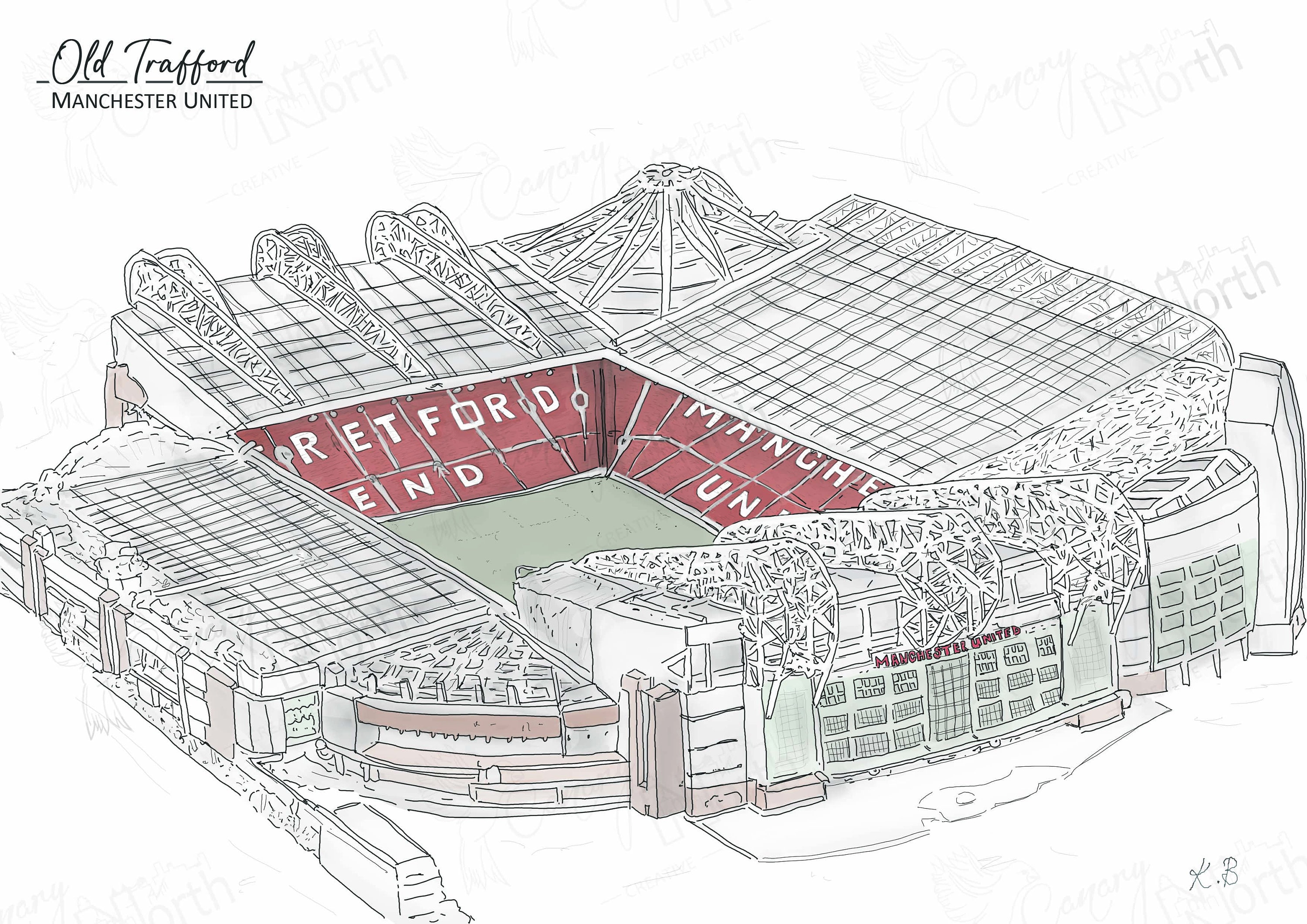 Old Trafford / Manchester United Stadium Hand Drawn Digital ...