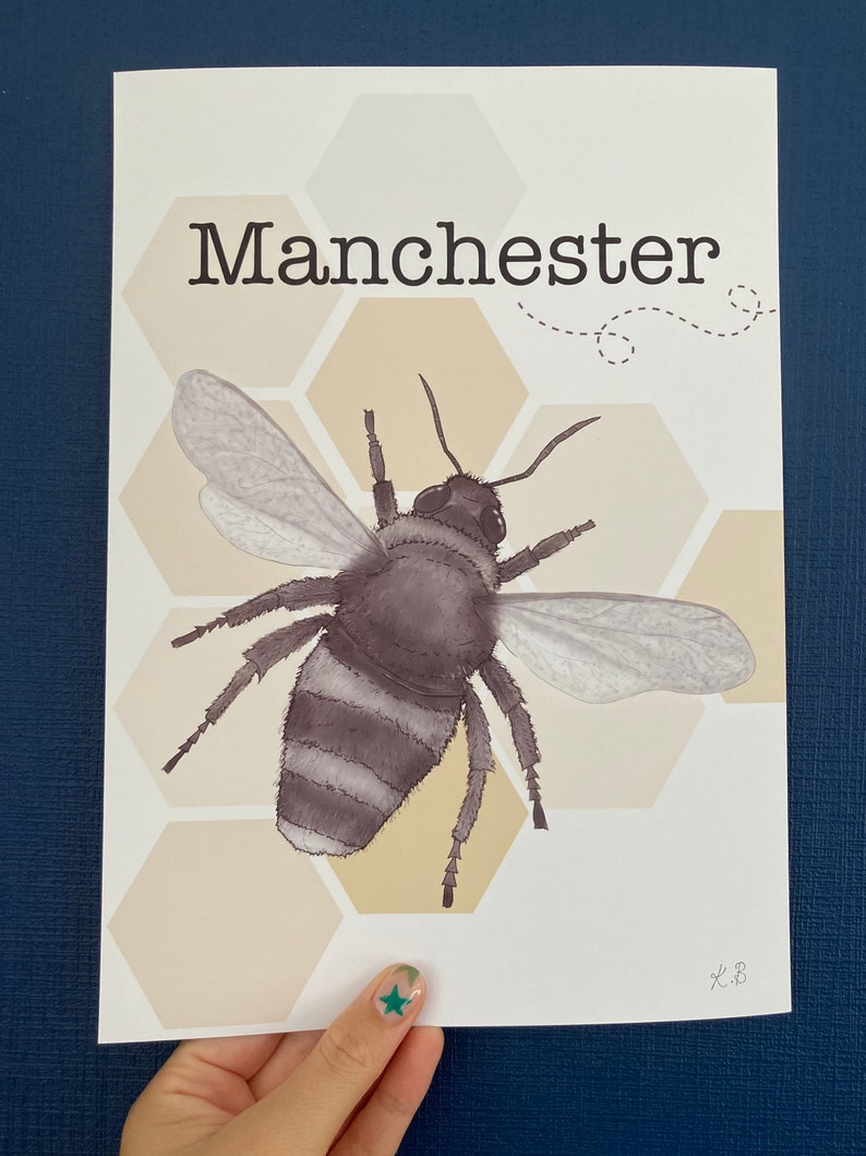 Manchester Bee Print Hand Drawn Digital Illustration with - Etsy 日本