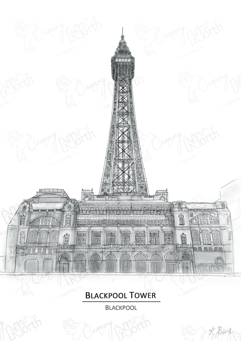 Blackpool Tower Lancashire Digital Illustration Print With Free Postage ...
