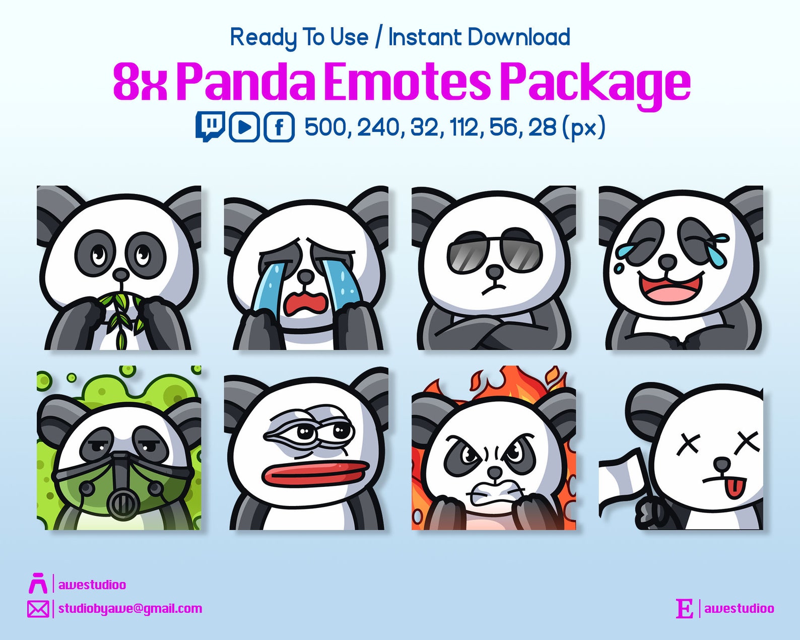 Cute Panda Twitch Emotes Panda Emotes Pepe Twitch Emotes | Etsy New Zealand