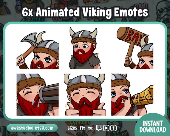 6x Cute Viking Animated Emotes Twitch Discord Streamer | Etsy