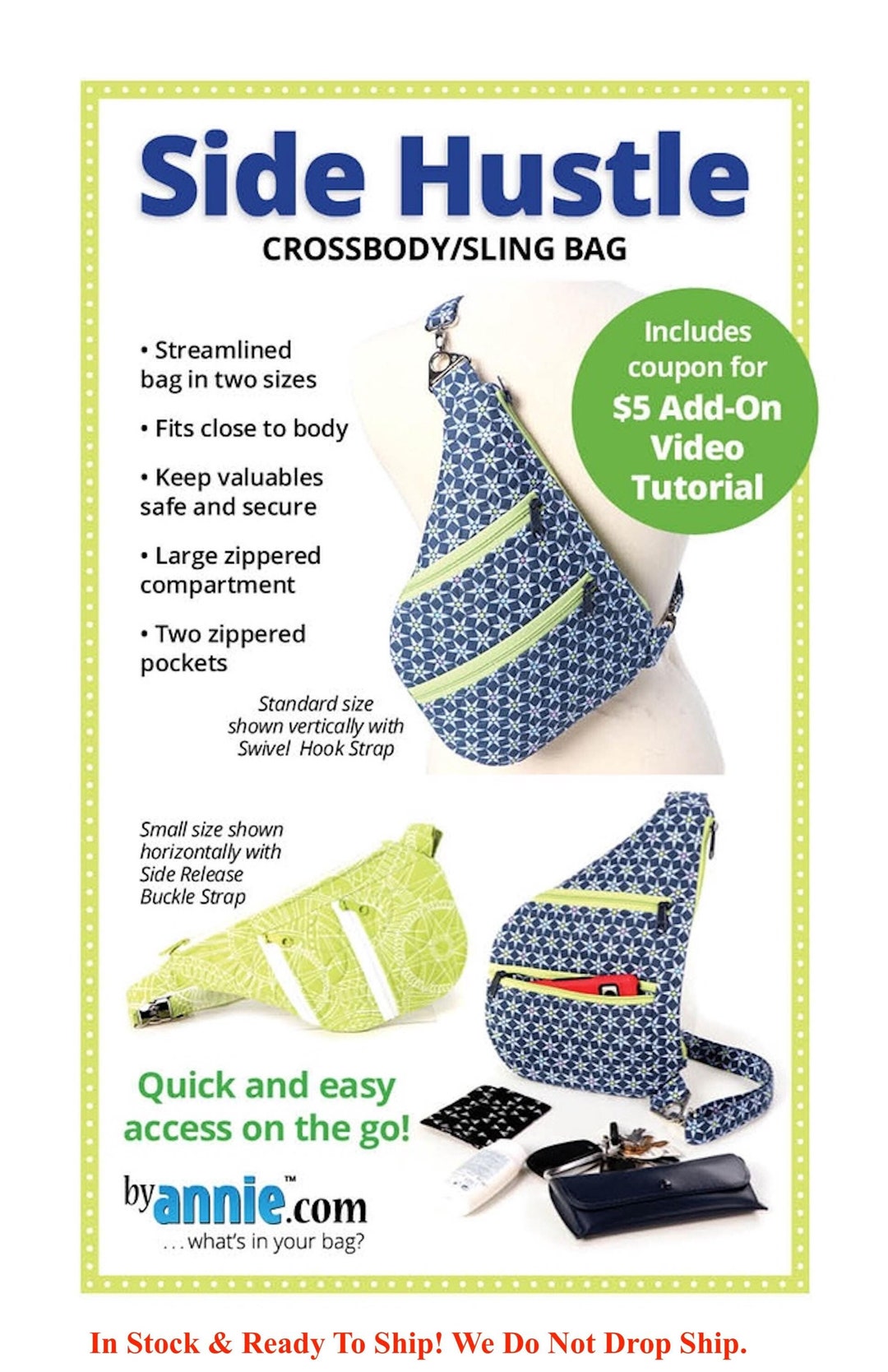 Side Hustle Crossbody Sling Bag Sewing Quilt Pattern - Byannie - 2 ...