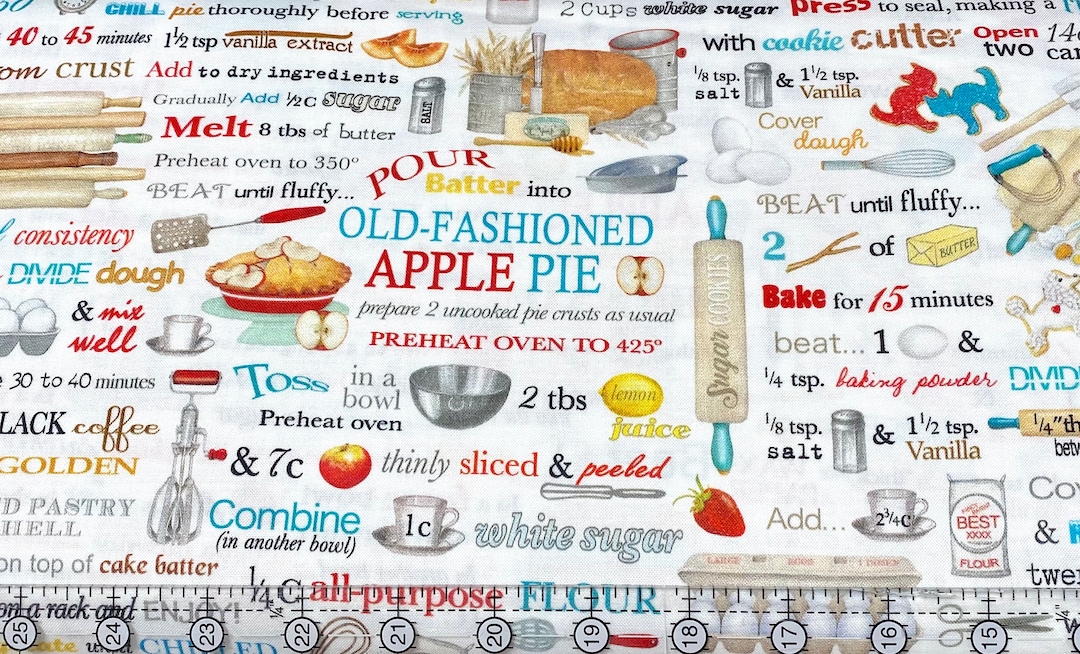 Baking Recipe Fabric: Pies, Cookies, Cakes Print - Robert Kaufman ...