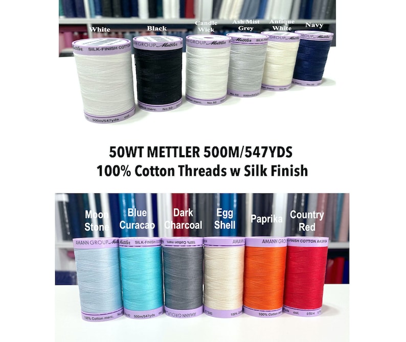 50WT METTLER 500M/547YDS Cotton Threads W Silk Finish Sewing - Etsy UK