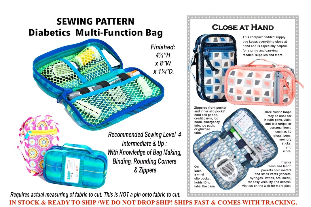 PATTERN SEWING DIABETIC Medical Supply Carrying Case Bag Close at Hand ...