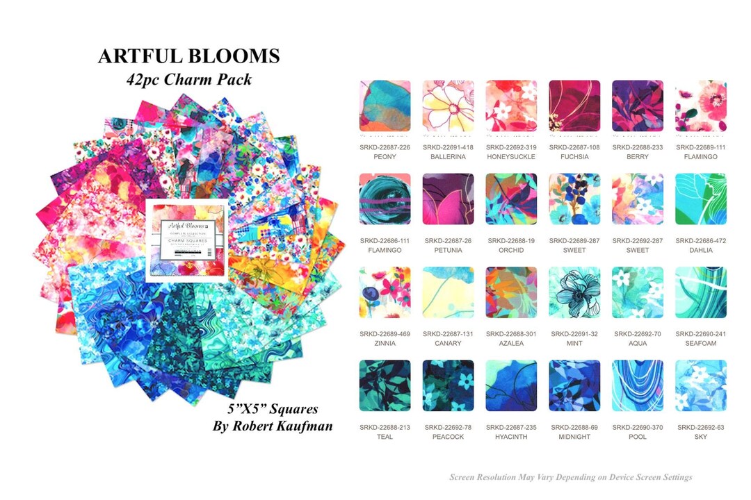 Artful Blooms Fabric Charm Pack: 42 Floral Cotton 5" Squares - Etsy