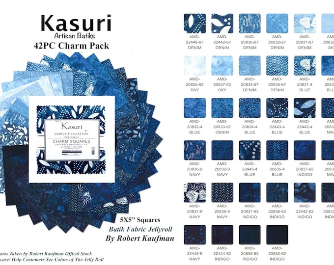 42PC Robert Kaufman Kasuri Batik Fabric Charm Pack 5in Square Complete ...